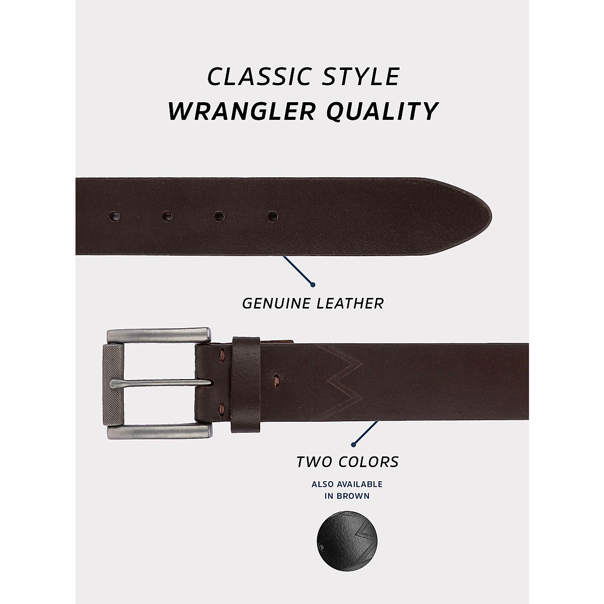 Wrangler Men’s Leather Mountain Casual Every Day Belt for Jeans, Khakis Brown 36