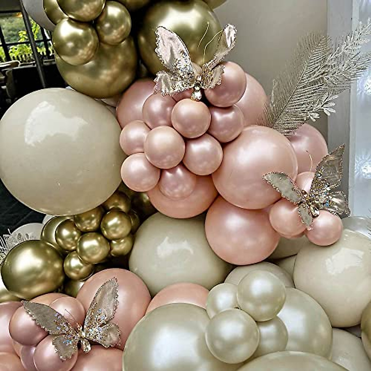 Dusty Rose Pearl Balloon Garland Double Stuffed Blush Pink Beige Balloons White Sand Nude Boho Balloon Arch Kit Metallic Gold Balloons for Baby Shower Bridal Wedding Birthday Party Decoration