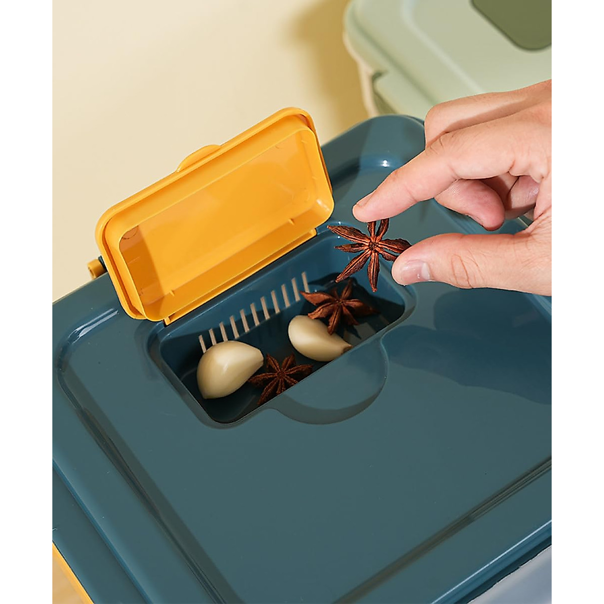 Qiveno Large Flour Storage Container Bin 25Lb, 2Pack Airtight Rice Storage Containers with Wheels Seal Locking Lid, BPA Free with Measuring Cup&Scoop for Flour, Rice, Grain(Blue)