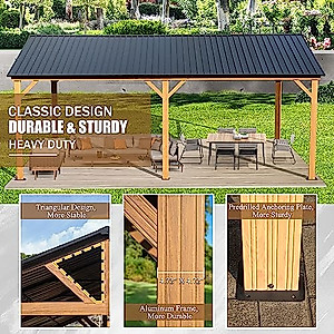 Domi 12x20FT Hardtop Gazebo, Galvanized Steel Gable Roof Gazebo Pergola with Wood Grain Aluminum Frame, Outdoor Permanent Gazebo Pavilion for Patio, Garden, Deck, Backyard