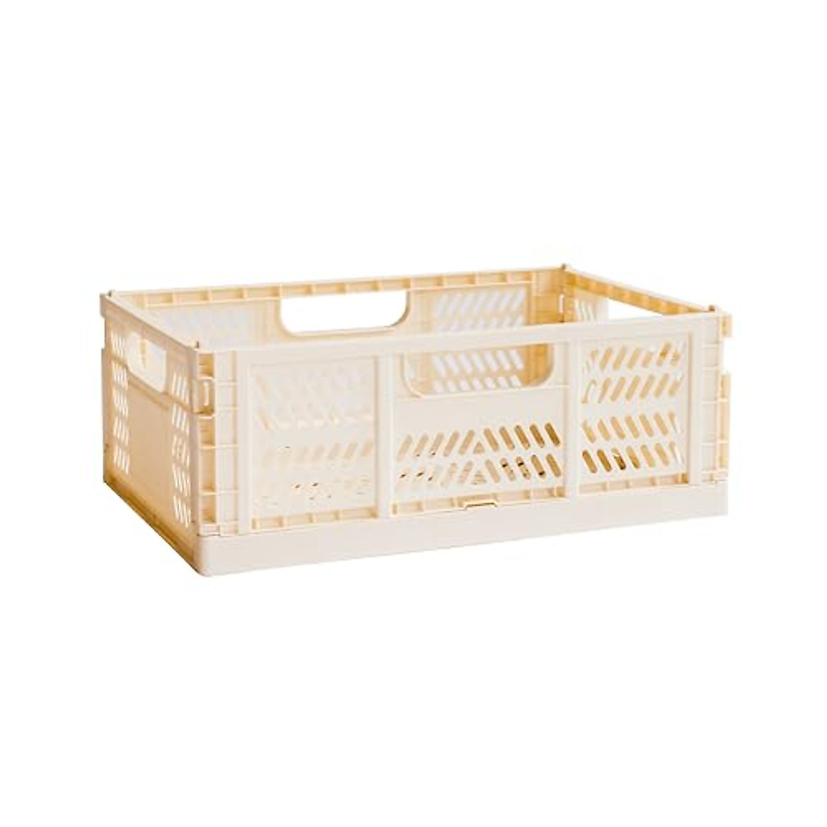 3 Sprouts Recycled Plastic Collapsible Crate - Stackable Folding Storage Crate for Organization for Adults & Kids - Foldable Plastic Crate - Large - Cream