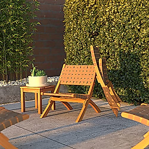 Patio Sense 64098 Sava Indoor Outdoor Folding Chair All Weather Wicker Low Slung Portable Seating Solid Acacia Wood Woven Seat & Back Indoors Porch Lawn Garden Fishing Sporting - Brown Webbing
