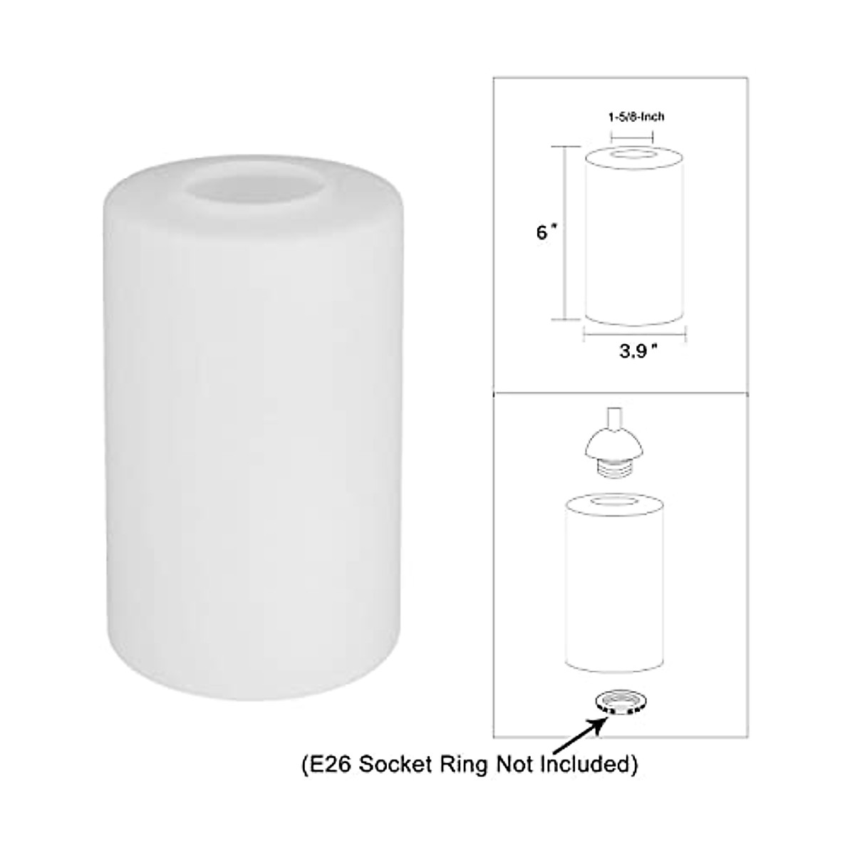 White Frosted Glass Shade Replacements 4 Packs, Elegant Glass Lamp Shade Covers Cylinder Glass Globe with 1-5/8-inch Fitter Glass Light Fixture Shade for Pendant Light Chandelier Wall Sconces