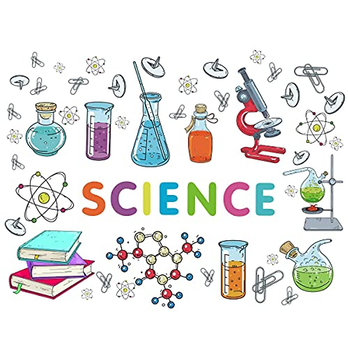 IARTTOP Colorful Student Science Laboratory Wall Decal, Chemical Apparatus Test Tube Book Microscope Wall Sticker, Biology Experiment Science Waterproof Decals for Classroom Nursery Wall Decoration.