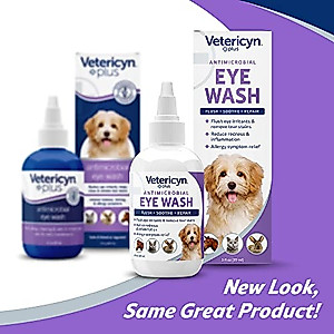 Vetericyn Plus Dog and Cat Eye Wash | Eye Drops for Dogs and Cats to Flush and Soothe Eye Irritations, Dog Tear Stain Cleaner, Safe for All Animals. 3 ounces