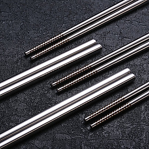 Devico Chopsticks, Metal Chopsticks, 18/10 Stainless Steel Chopstick Set, Reusable, Dishwasher Safe (5 pairs)