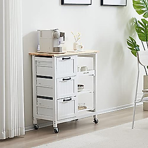 White Rolling Kitchen Island with Storage,Drawer Storage Islands &Carts Mobile Storage Islands,Portable Kitchen Cart Cabinets Rolling Kitchen Island Table on Wheels with Storage Cabinet 76 x 37x 84CM