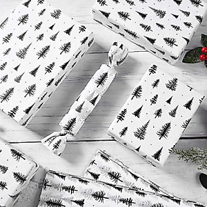 Bolsome 100 Sheets 20 * 14 Inches Christmas Tissue Paper for Gift Wrapping Black White Xmas Tree Printed Tissue Paper for Gift Bags for Xmas Party Baby Shower Birthday Party DIY Craft