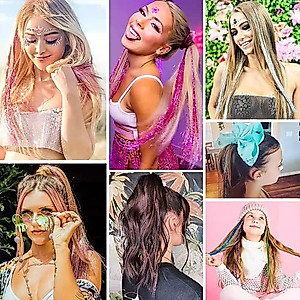 Sedfzo 47 Inch Tinsel Hair Extensions Glitter Kit - 12 Mixed Colors 2400 Strands Sparkling Shiny Hair Tinsel with Tools for Ball Party,Halloween Christmas New Year Halloween Cosplay Party