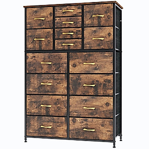 Finnhomy 16 Drawers Dresser for Bedroom, Tall Dressers & Chests of Drawers with Wood Top, Large Fabric Storage Dresser for Bedroom/Living Room/Entryway/Closet, 38" W x 11.8" D x 57.1" H, Rustic Brown