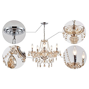 Saint Mossi 5 Light Modern K9 Crystal Chandelier for Dining Room, Pendant Ceiling Lighting Fixture for Bedroom, Living Room, Champagne Crystal