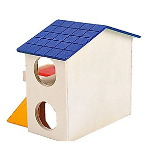 Hamiledyi Pet Small Animal Hideout Hamster House Deluxe Two Layers Wooden Hut Play Toys Chews