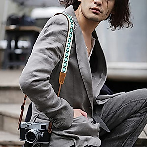 Camera Strap - 1.5" Cowhide Head Shoulder Neck Strap ,Retro Jacquard Embroidery Multi-pattern camera straps for Cameras and Binoculars,Cute Adjustable Thin Strap for Adults & Kids(Vintage White）