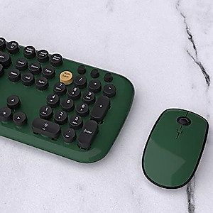 Colorful Wireless Computer Keyboards Mouse Combos, UBOTIE Polychrome Round Keycaps Retro PC Keyboards 2.4GHz Radio Frequency Connection with Optical Mouse(Green-Black)