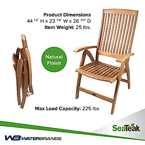 SeaTeak Weatherly Teak Folding Chair - 6-Position Foldable Chair - Weatherproof, Portable Teak Armchair for Boat Deck, Patio, Camping, Outdoors