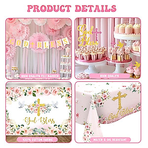 Hombae Baptism Decorations for Girls, Baptism Decorations, First Communion Christening Decorations Party Decorations for Baby Girl, Backdrop Tablecloth Balloon Banner Cake Cupcake Topper 112 PCS