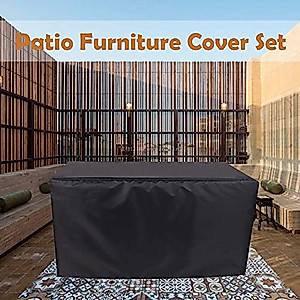 RGRE 48x24x29 in Patio Furniture Cover Waterproof Black, Outdoor Patio Table Covers Rectangular, Garden Furniture Covers Windproof & UV Protection, Outdoor Furniture Cover Set