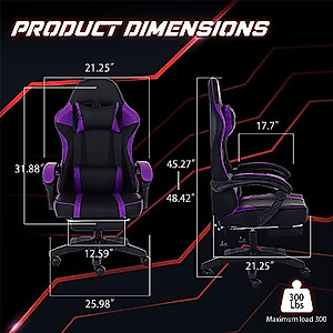 Gaming Chair with Footrest, PU Leather Video Game Chairs for Adults, 360°Swivel Adjustable Lumbar Pillow Gamer Chair, Comfortable Computer Chair for Heavy People
