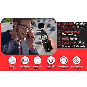 SM-130DB Digital Decibel Meter Reader and Sound Level Meter Type 2 with Calibration Certificate. Measurement Device for Environmental and Mechanical Noise Monitor - Manufacturing, Office, Classroom