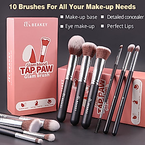 BEAKEY Makeup Brush Set Professional for Eye and Face, Blending Brush for Foundation, Eyeshadow, Concealer, Make up Brushes Pack with 2 Blender Sponge, Eye Shadow Brush with Paper Case, Gift for Women
