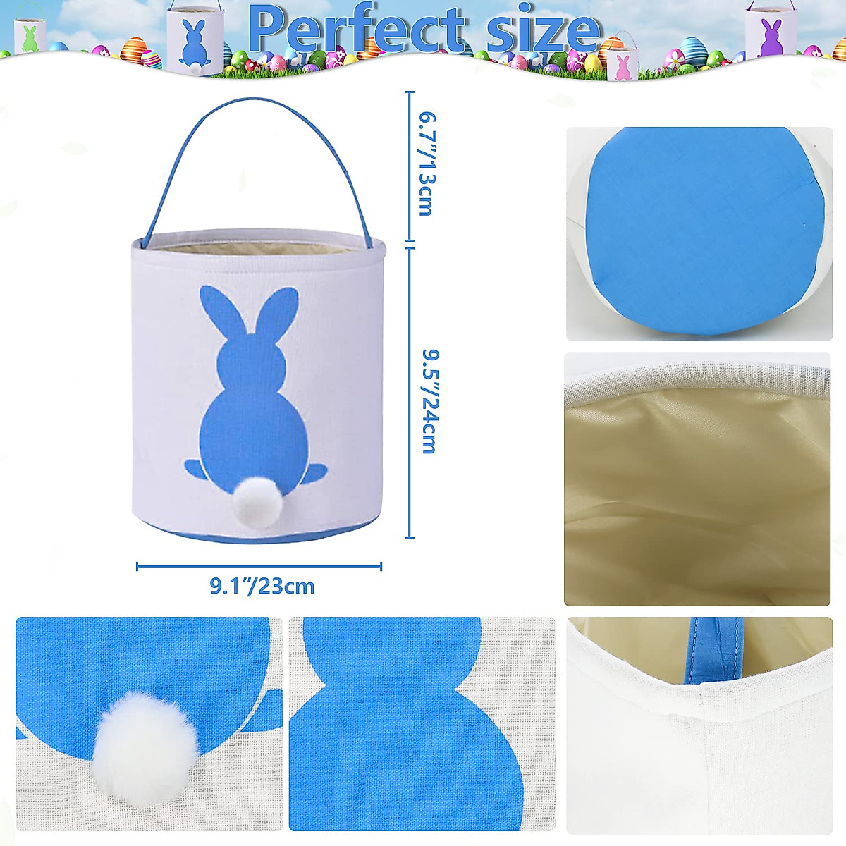 8 Pack Easter Bunny Bags Rabbit Ear Easter Baskets Easter Egg Hunt Basket for Kids Bunny Canvas Tote Gifts Bags Candy Bags Canvas Rabbit Fluffy Tail Basket Buckets Easter Egg Hunt Party Decorations