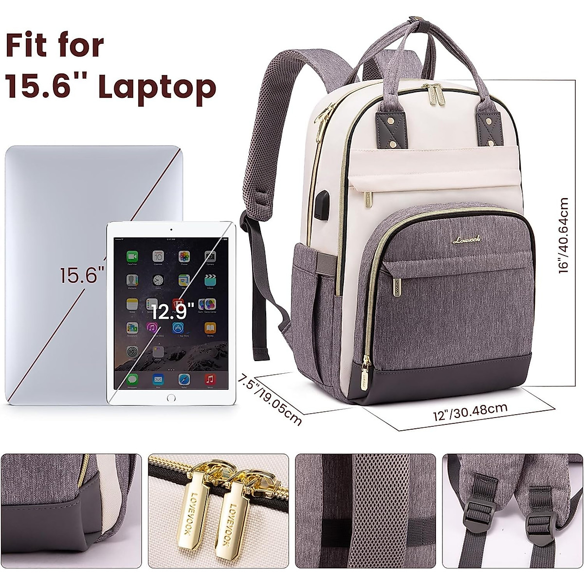 LOVEVOOK Backpack Purse for Women, Fits 15.6 Inch Laptop Backpack, Fashion Travel Work Anti-theft Bag, Business Compute