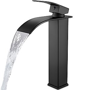 Midanya Waterfall Spout Bathroom Faucet Single Handle 1 Hole Bathroom Sink Faucet,Vessel Sink Faucet Modern Tall Waterfall Faucet for Bathroom Sink Lavatory Vanity one Hole Bowl Tap,Matte Black
