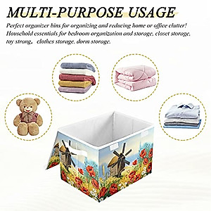 RunningBear Windmill Flowers Large Storage Bins with Lid Collapsible Storage Bin Shelves Basket Cute Bin for Home Nursery Closet
