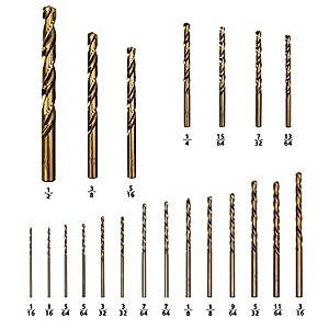 werktough Titanium Drill Bit Set - 21-Piece M35 Co 5% High Speed Steel HSS for Steel Alloy and Other Hard Metals Fully Ground with 135°Split Point Drill Bits in Deluxe Metal Box
