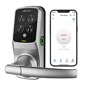 Lockly Secure Pro, Wi-Fi Smart Door Lock, Keyless Entry Door Lock, PIN Genie® Keypad, 3D Biometric Fingerprint Sensor, Voice Control, Auto Lock - Satin Nickel (PGD628WSN) - Latch Edition