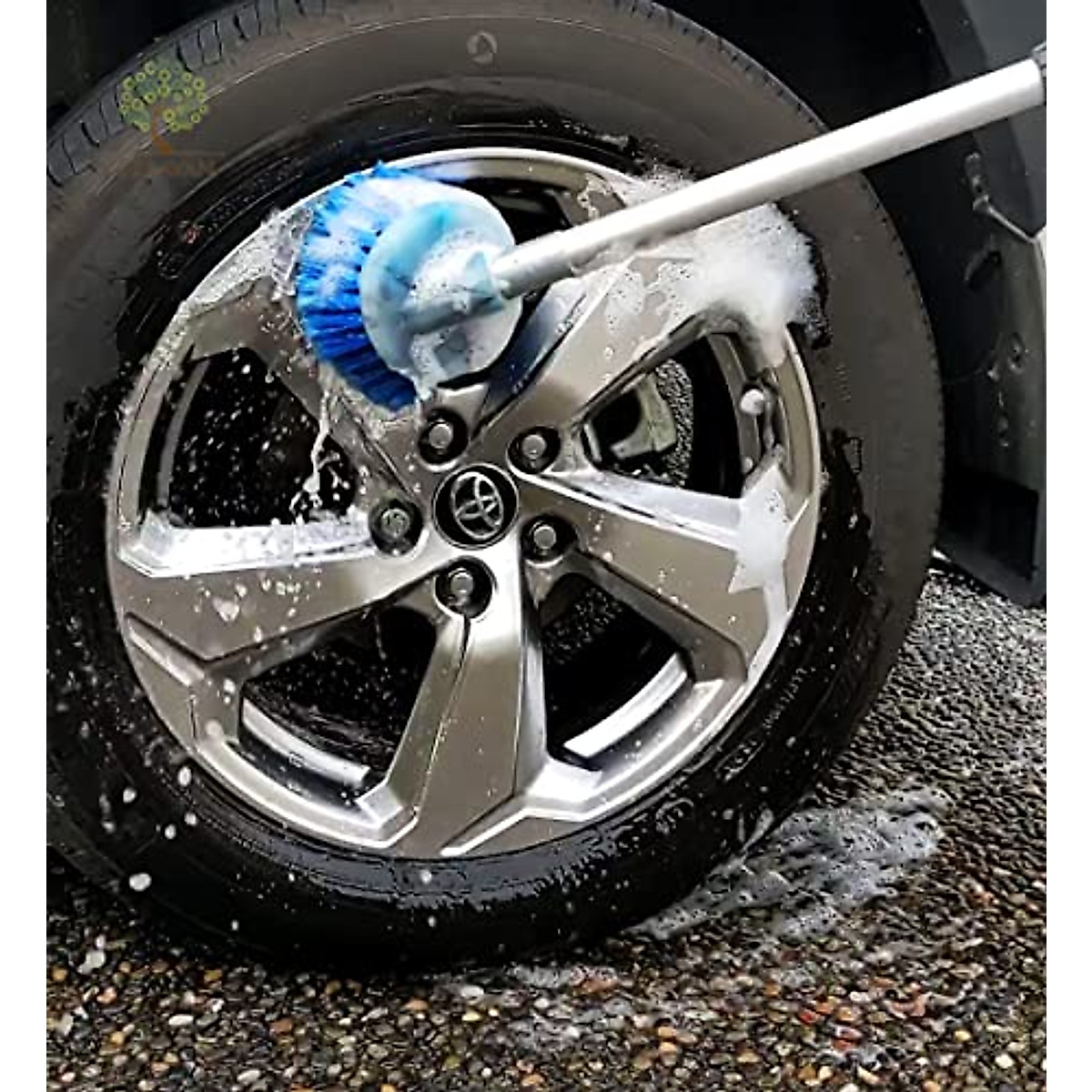 Teravan Blue Round Medium Soft Flow-Thru Brush for Cleaning Car Wheels, Tires, and Utility Cleaning (4.5" Regular Trim)