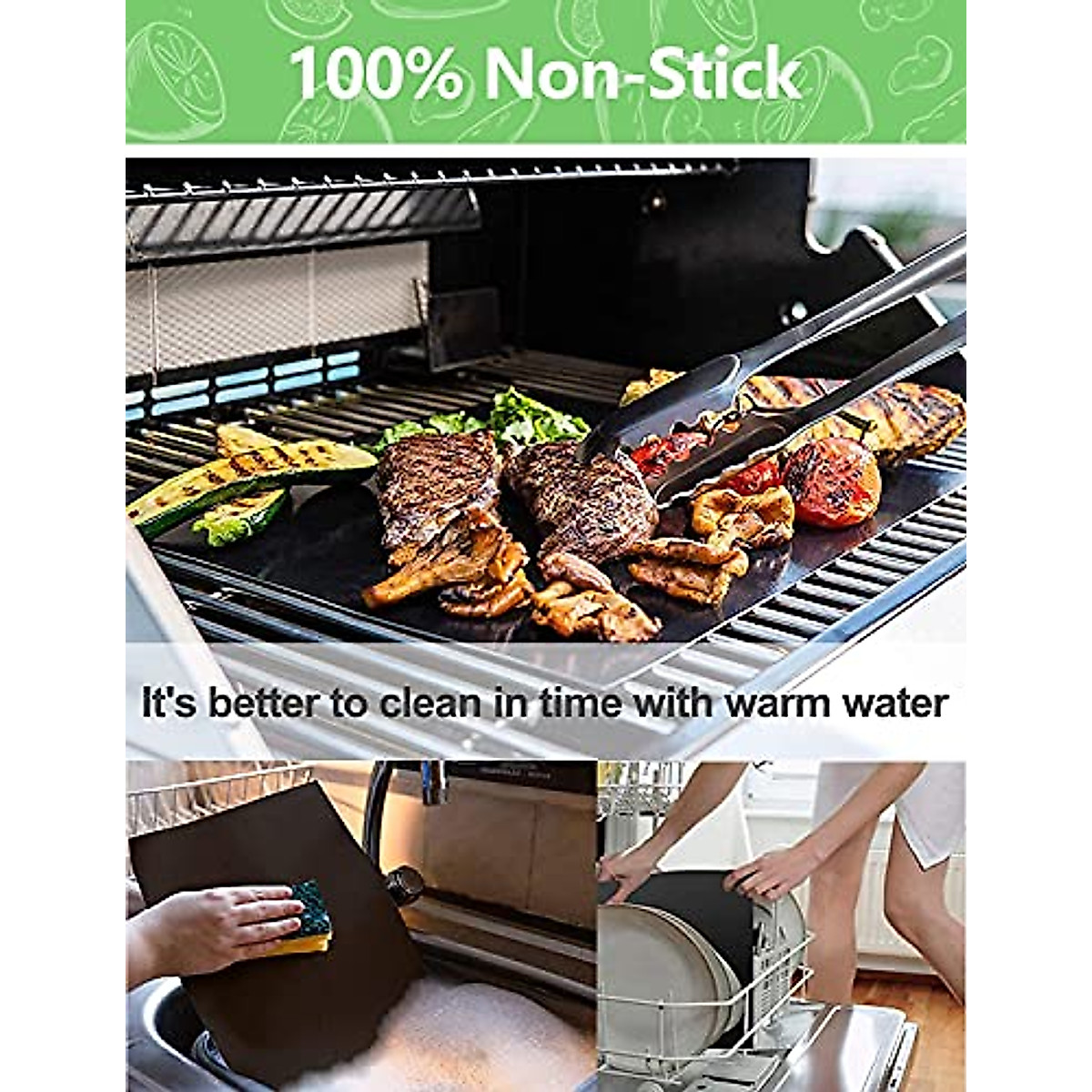 Grill Mat 6 Pcs, 100% Non-Stick HEADMALL BBQ Mats, Easy to Clean, For Barbecue Grilling & Baking, Electric Grill Gas Charcoal BBQ - 15.75 x 13 inch