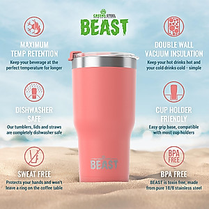 Beast 30 oz Tumbler Stainless Steel Vacuum Insulated Coffee Ice Cup Double Wall Travel Flask (Blossom Pink)