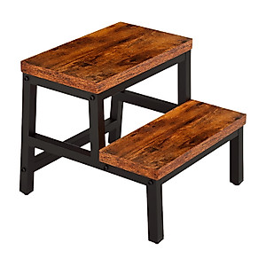 Wood Bed Side Step Stool for High Beds Adult - 2 Step Wooden Step Stools for Adults for Bedside, Heavy Duty Stepping Stool for Bed/Kitchen/Bedroom, Holds Up to 500 lbs Capacity, Brown