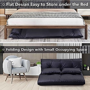 Mdhitsox Floor Sofa Bed with 2 Pillows, Adjustable Lazy Sofa, Folding Futon Couch, Video Gaming Sofa for Bedroom/Living Room/Balcony, Lounge Couch Bed, 5 Reclining Position (Black)