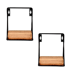 BHAVATU Floating Shelf Iron and Acacia Wood Wall Mounted Shelves Set of 2 for Living Room Bedroom Bathroom (5" x 5" x 5") (Set of 2)