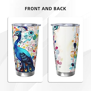 Color Peacock Tumbler with Lid and Straw 20oz Stainless Steel Car Cup for Hot and Cold Drinks, Double Wall Insulated Travel Coffee Mug Reusable Drink Thermos Cup Birthday Gifts