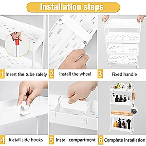 AROGAN Slim Rolling Storage Cart with Wheels, 4 Tier Organizer, Rolling Utility Cart for Kitchen, Bathroom, Laundry Room, Office, Narrow Place (White)