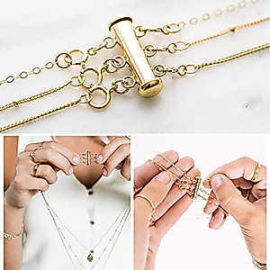 Dailyacc Layered Necklace Clasps,4 Pieces 2 Size Slide Clasp Lock Necklace Connector for Multi Strands Slide Tube Clasps