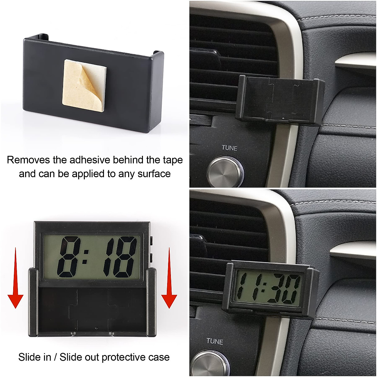 UYYE Mini Digital Car Clock Sticky Electronic Car Clock, Accessories with Clear LCD Screen Self-Adhesive Stand Digital Clock for Car Truck Dashboard Home Office Table