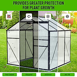 Zstar 6x6 FT Polycarbonate Greenhouses with Sliding Door and Adjustable Vent Window, Heavy Duty Outdoor Aluminum Walk-in Green House for Outdoor Garden Backyard, Greenhouses for Outdoors, Black