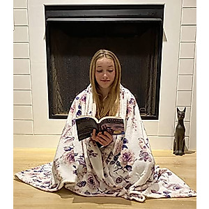 Decorative Throw Blankets: Soft Plush Lively Rose Floral Accent for Couch or Bed, Colored: Blush Pink Purple Navy Blue Grey White