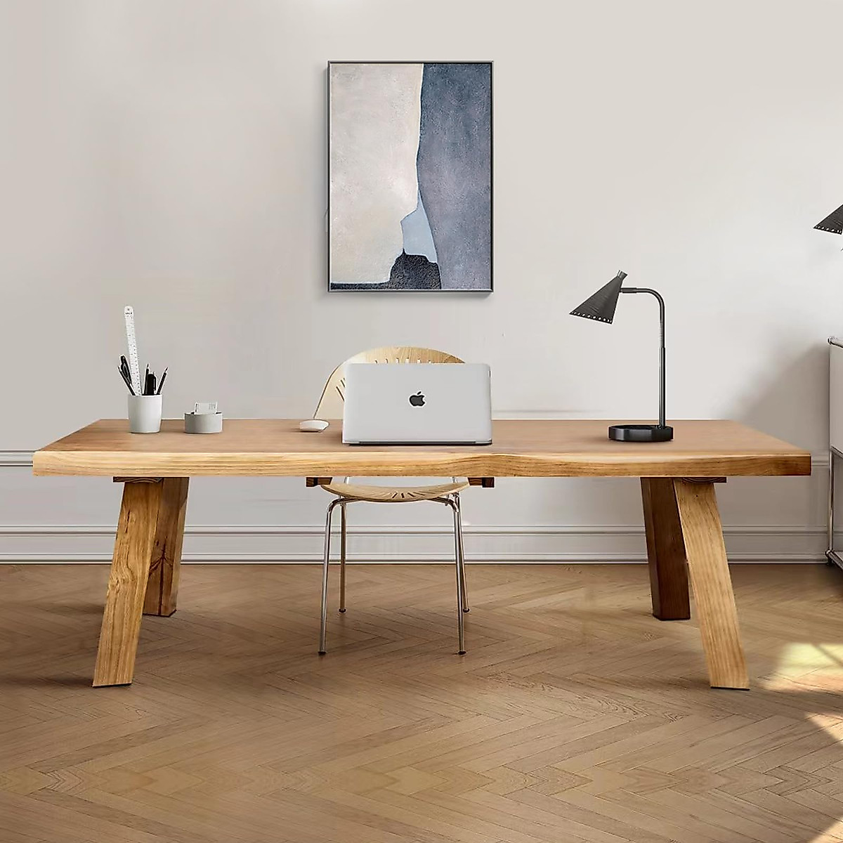 SXXjiaju Solid Wood Desk 55 inches, Wood Computer Desk,Home Office Desk Wooden Rustic Writing Desk Modern Simple Design,Ideal for Study, Writing, Dining