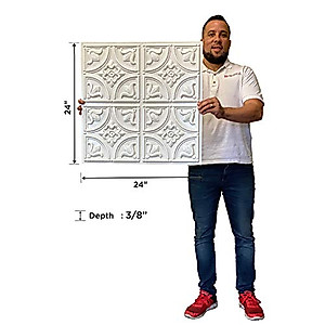 From Plain To Beautiful In Hours 148 Tiny Tulips PVC 2' x 2' Glue-up Ceiling Tile (Covers / 100 sq.ft), White Pearl, 25 Piece