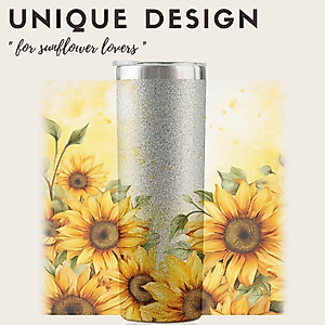 Onebttl Sunflower Gifts for Sunflower Lovers, 20oz Insulated Stainless Steel Tumblers with Lids and Straws, Sunflower Gifts for Best Friend, Christmas, Birthday - Glitter