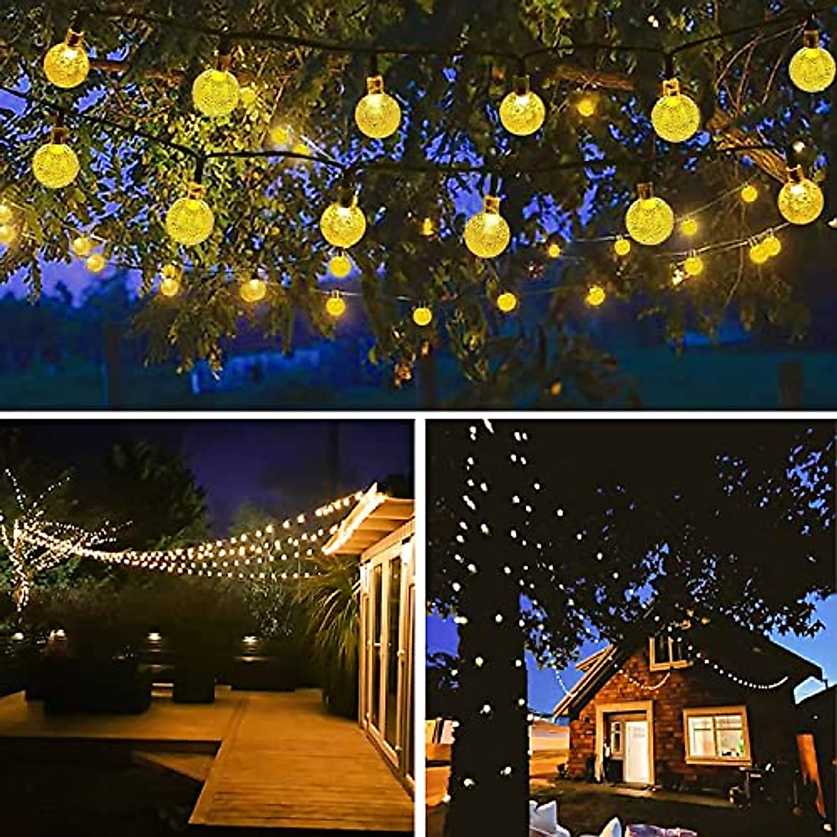 Solar String Lights Outdoor, 60 LED 36ft Crystal Globe Lights With Remote, 8 Modes Waterproof Solar Powered Patio Lights for Weeding, Garden, Lawn, Porch, Yard, Party, Xmas, Home Decor (Warm White)
