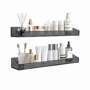 KATASKI 2 Pack Acrylic Bathroom Shelf, Wall Mounted No-Drill Thick Black Storage and Display Shelf, 15.7 in