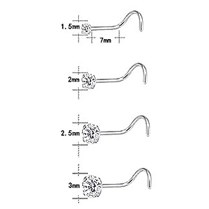 Vitaltyextracts Nose Stud Corkscrew Nose Rings 20g Hypoallergenic Surgical Steel Nose Ring Fake Nose Piercing kit Cubic Zirconia Clear Nose Studs