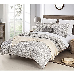 DAUAOTO Twin XL 68"X92" Duvet Cover Set, Cotton Farmhouse Print Bedding for Twin Extra Long Bed, Gray Paisley Pattern