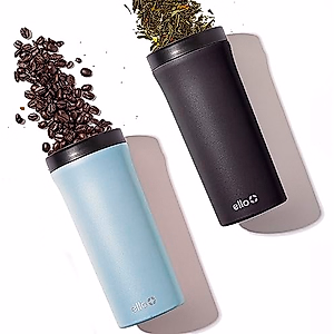 Ello Arabica 14oz Vacuum Insulated Stainless Steel Powder Coat Travel Mug with Leak-Proof Slider Lid, Keeps Hot for 5 Hours, Perfect for Coffee or Tea, BPA-Free Tumbler, Black